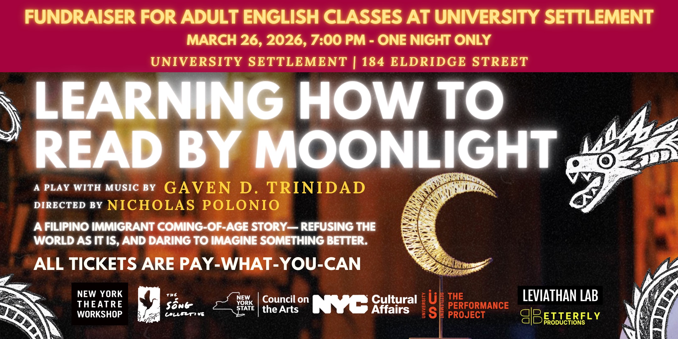 A ONE-NIGHT-ONLY BENEFIT READING OF LEARNING HOW TO READ BY MOONLIGHT ...